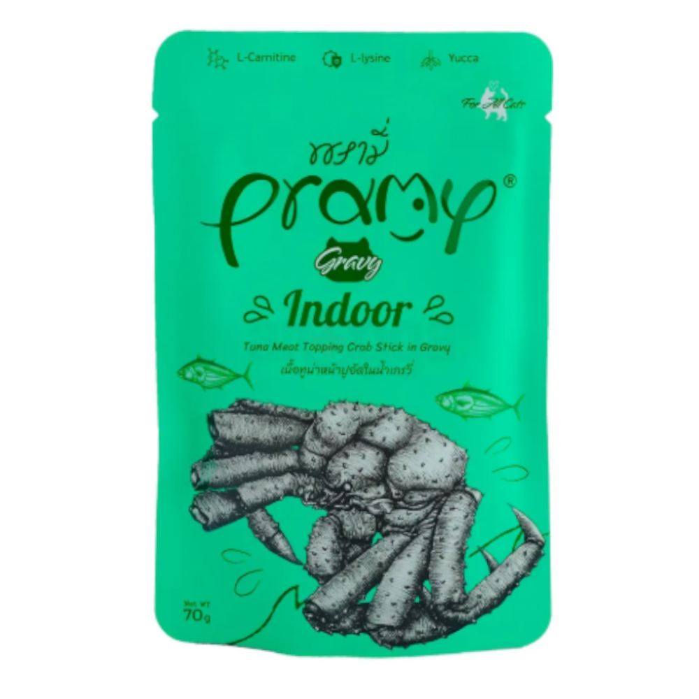 Pramy Cat Pouch Indoor Tuna Meat Topping Crab Stick In Gravy 70g - Petco BD